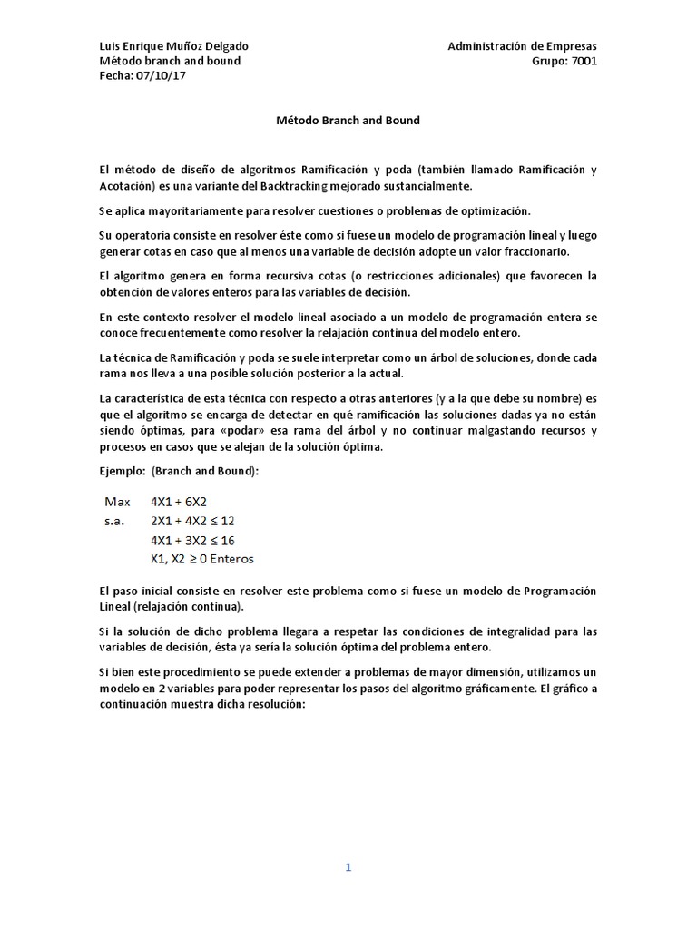 Método Branch and Bound | PDF | Análisis | Algoritmos y Estructuras de Datos