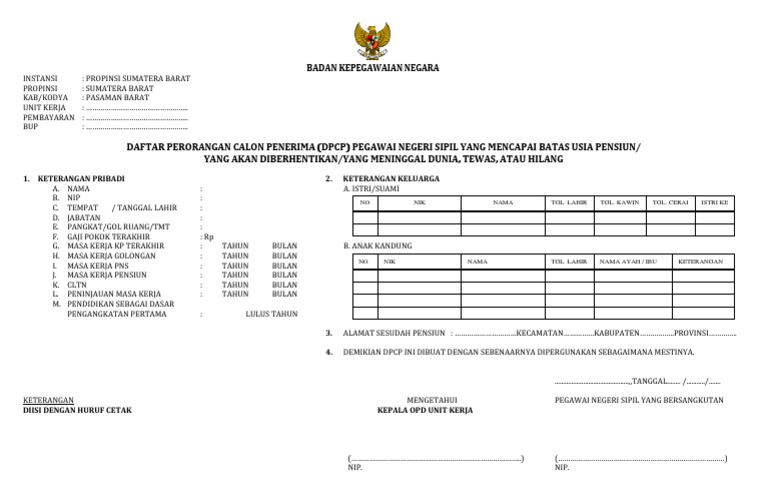Formulir DPCP Pensiun PNS 2024 | PDF