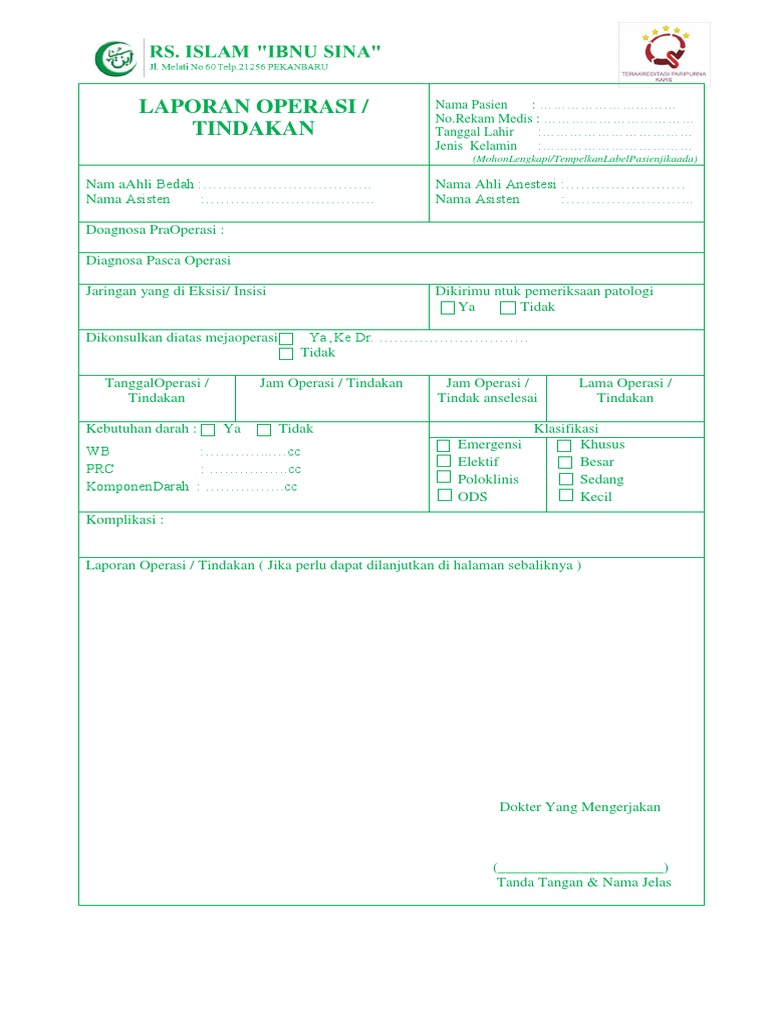 Form Laporan Operasi | PDF