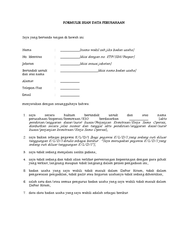 Formulir Isian Data Perusahaan | PDF