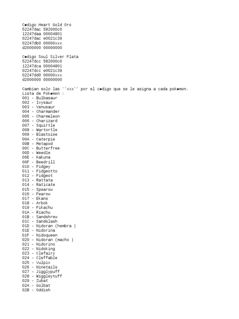 Códigos Pokémon HeartGold y SoulSilver | PDF