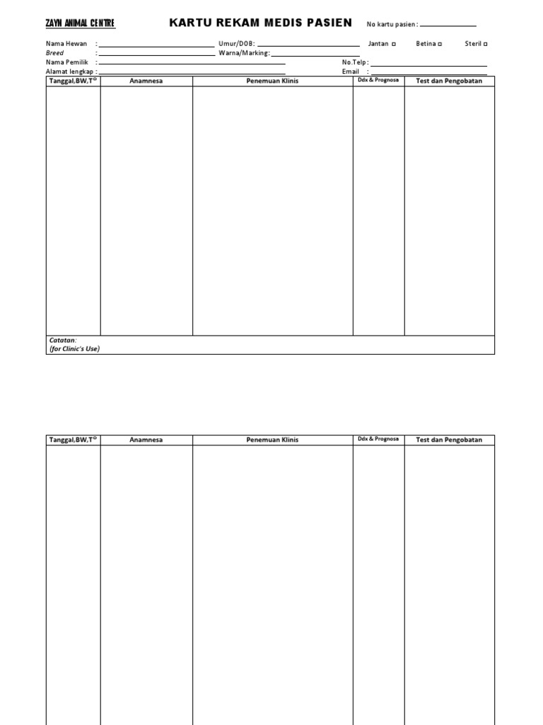 contoh kartu rekam medis praktek drh