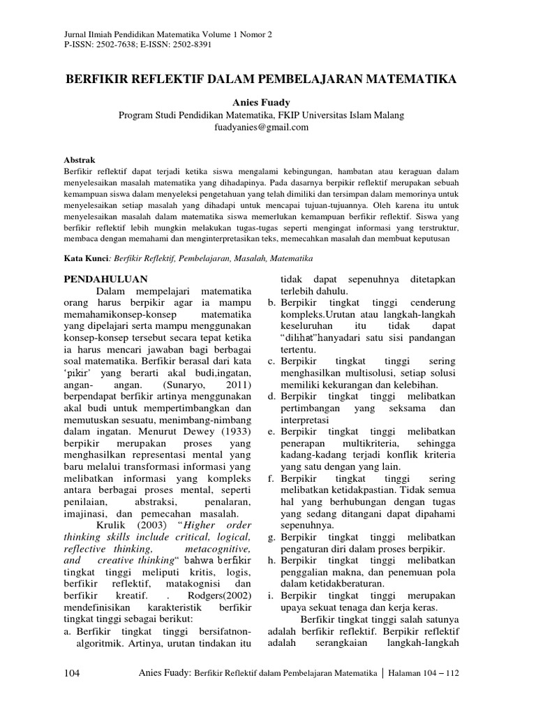 Berpikir Reflektif dalam Matematika | PDF