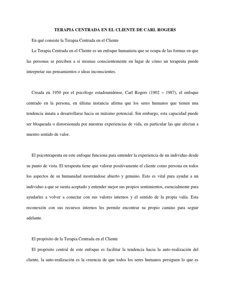 Terapia Centrada en El Cliente de Carl Rogers | PDF | Psicoterapia ...