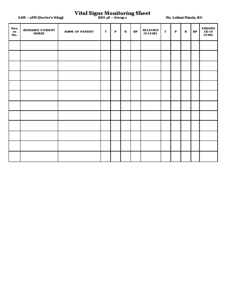 Vital Signs Monitoring Sheet | PDF