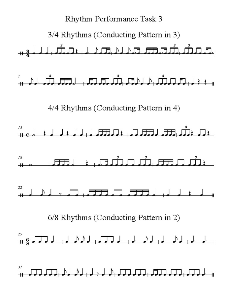 3/4 Rhythms (Conducting Pattern in 3) Rhythm Performance Task 3 | PDF
