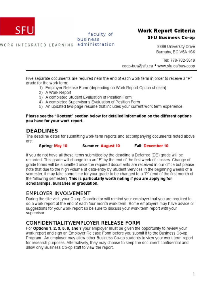 Work Term Report Requirements | PDF | Goal | Employment