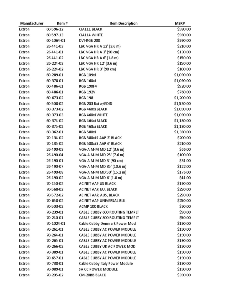 Extron Price List | Download Free PDF | Electrical Engineering ...