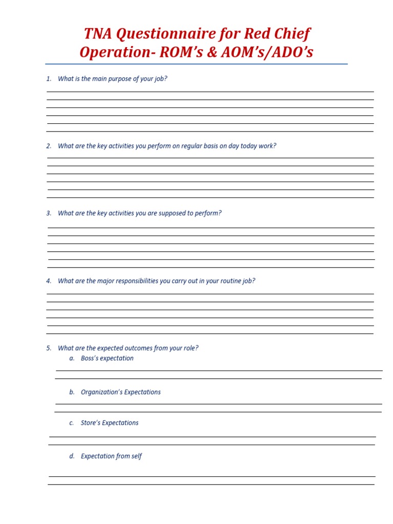 TNA Questions and Observations Sheet | PDF | Communication | Psychology