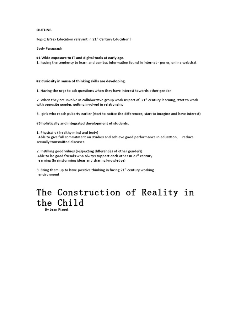 The Construction of Reality in The Child: Outline | PDF
