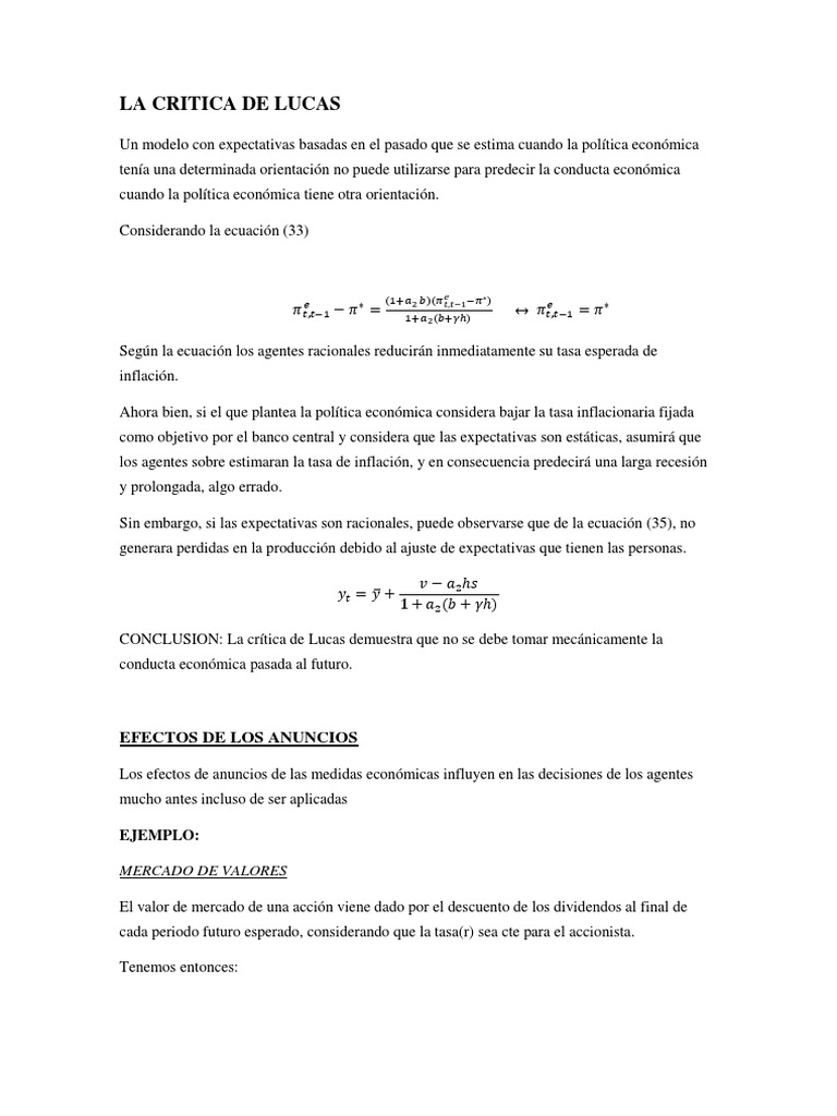 La Critica de Lucas | PDF | Inflación | Macroeconómica