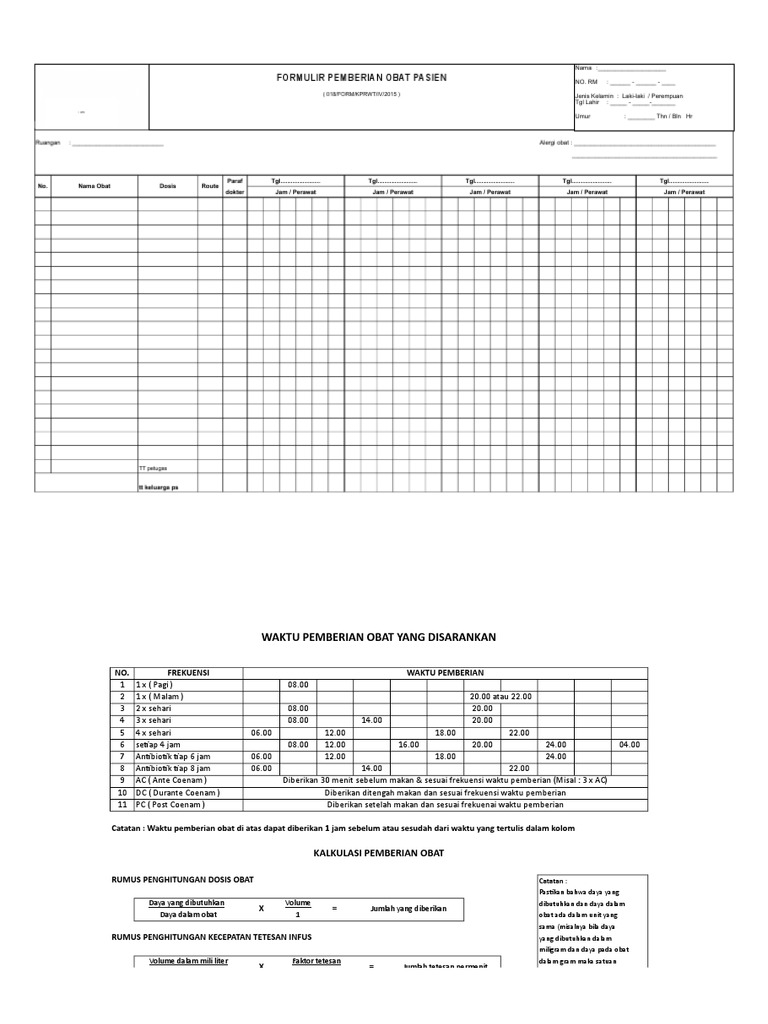 018 Formulir Pemberian Obat Pasien | PDF