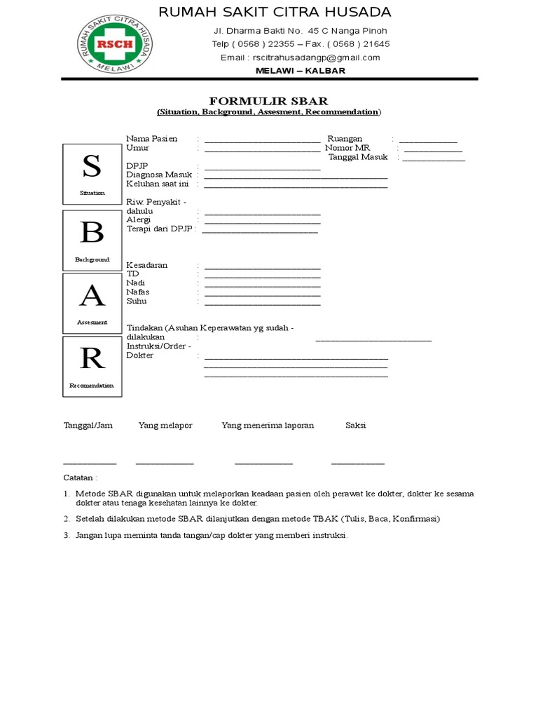 Formulir Sbar | PDF
