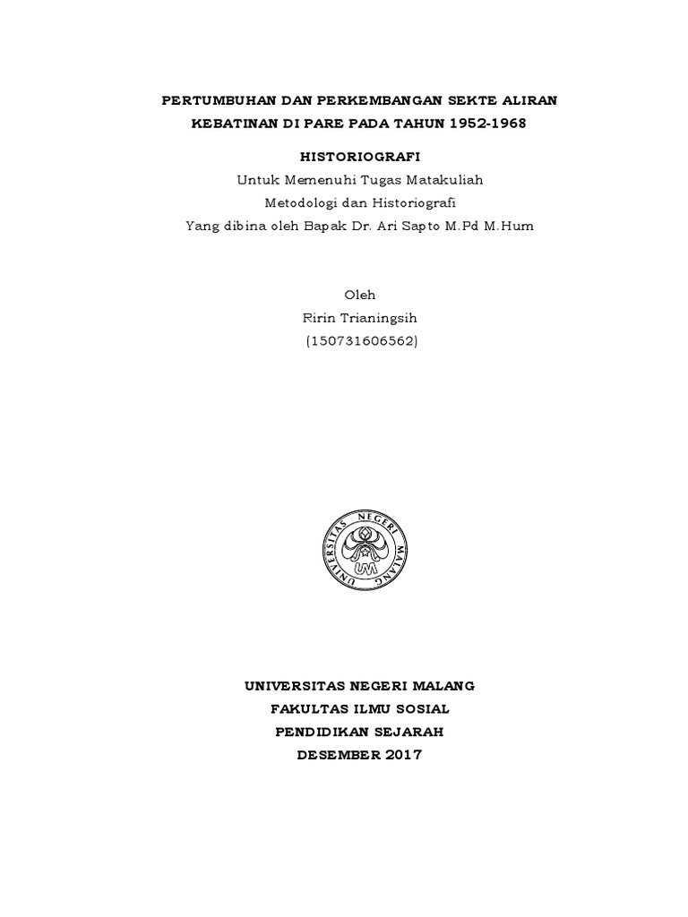 Pertumbuhan Dan Perkembangan Sekte Aliran Kebatinan Di Pare Pada Tahun ...