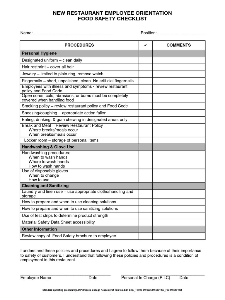 New Employee Food Safety Orientation | PDF
