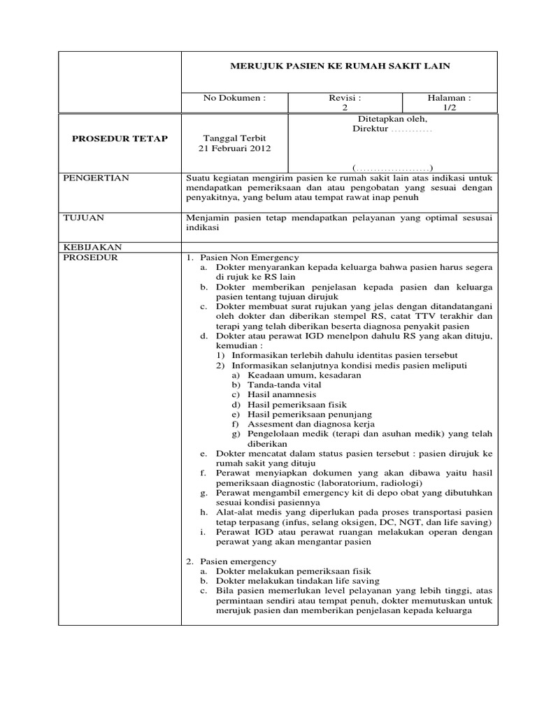 Spo Merujuk Pasien Ke Rumah Sakit Lain Pdf