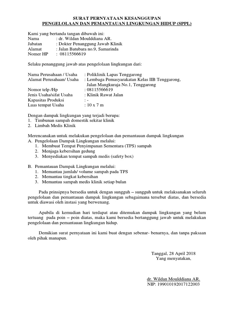 Surat Pernyataan SPPL