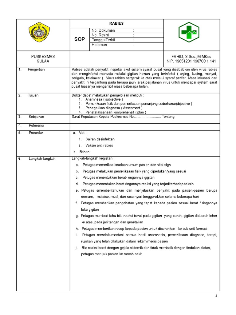 Sop Rabies | PDF