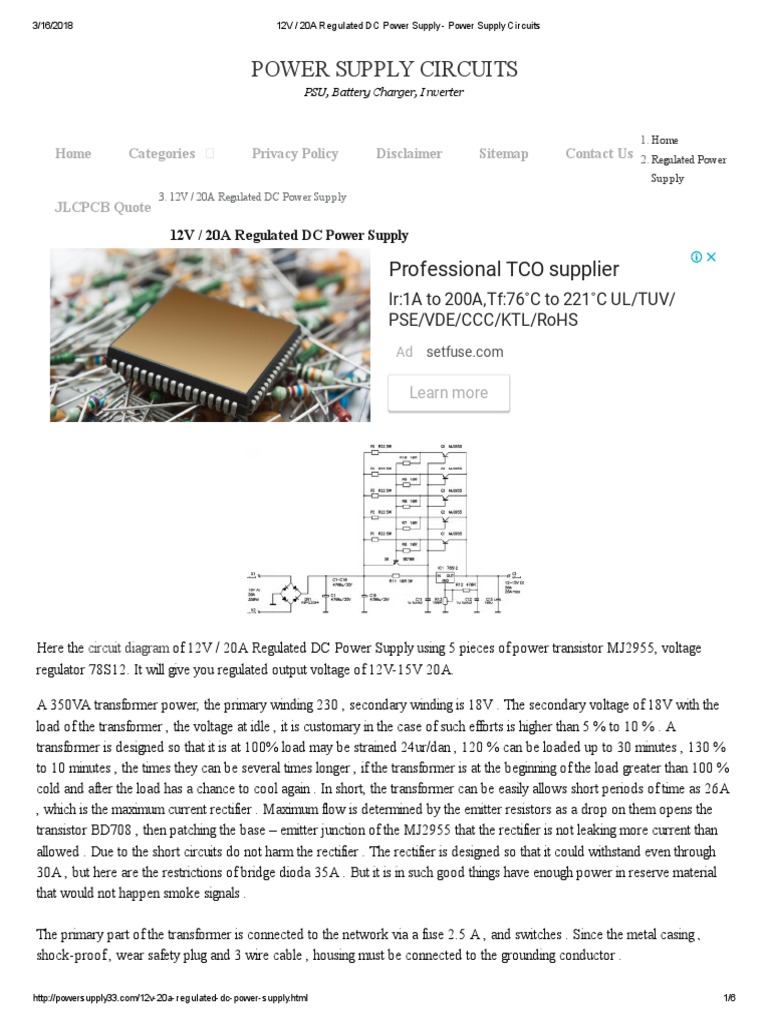 12V - 20A Regulated DC Power Supply - Power Supply Circuits | PDF ...
