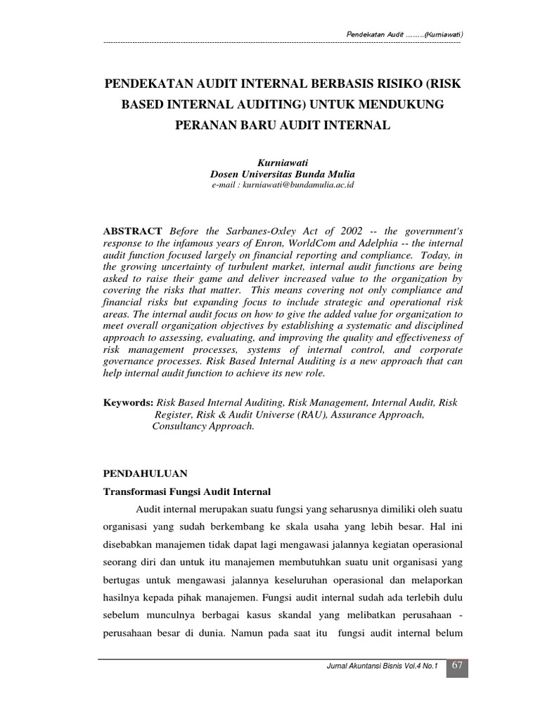 Pendekatan Audit Internal Berbasis Risiko (Risk Based Internal Auditing ...