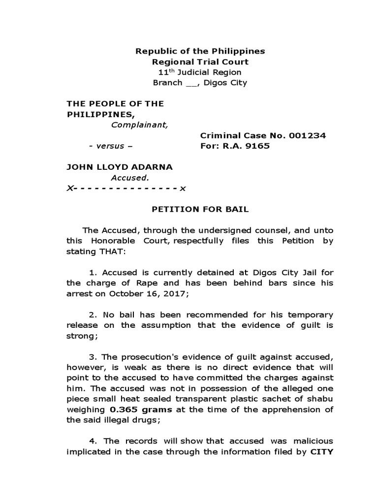 Petition For Bail John Lloyd | PDF | Bail | Evidence