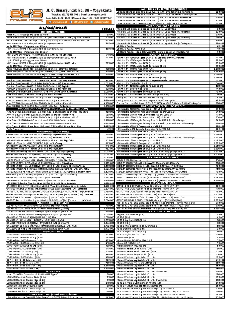 Daftar Harga Terbaru Komputer ELS | PDF