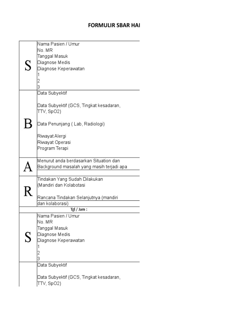 Form Sbar Hand Over | PDF
