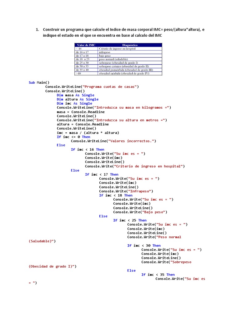 Programas en Visual Basic | PDF | Índice de masa corporal | Obesidad