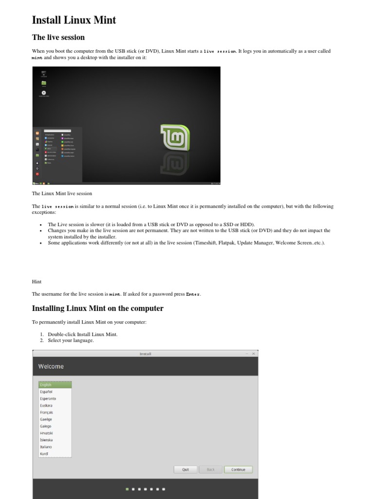 Install Linux Mint | PDF | Installation (Computer Programs) | Operating System