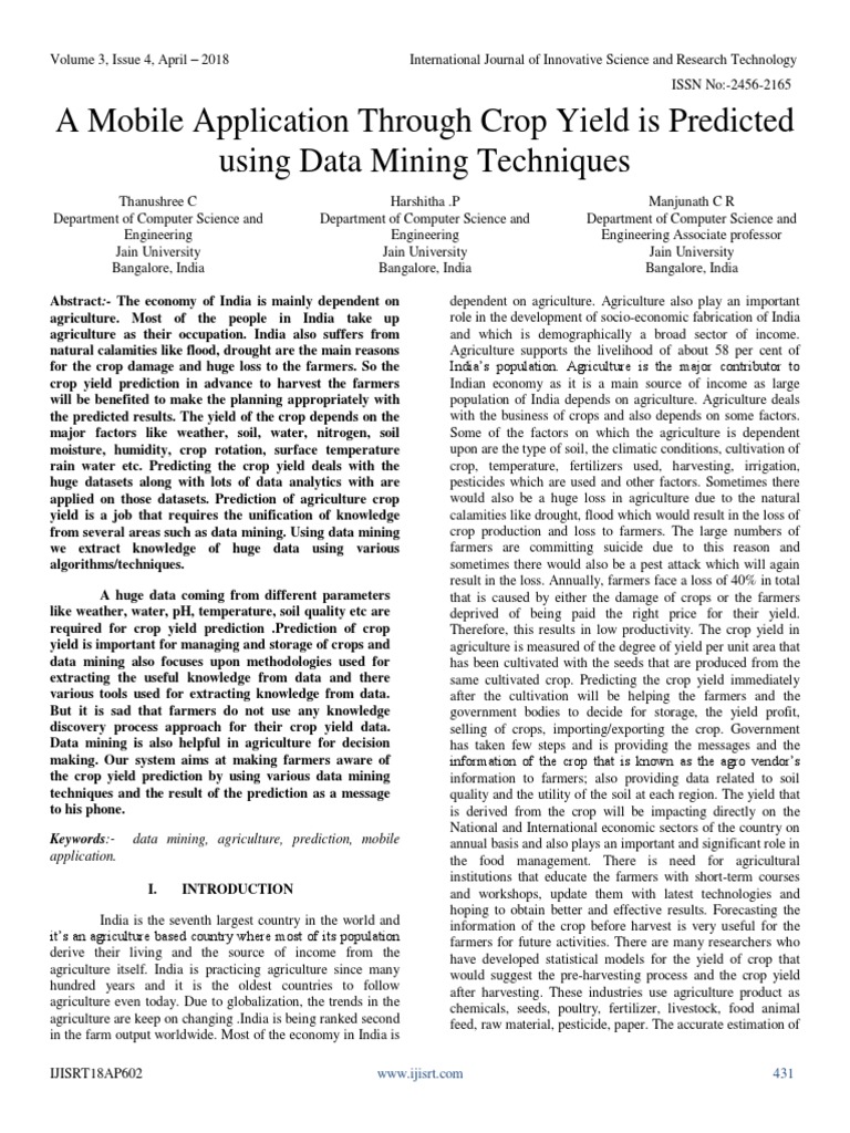 A Mobile Application Through Crop Yield Is Predicted Using Data Mining ...