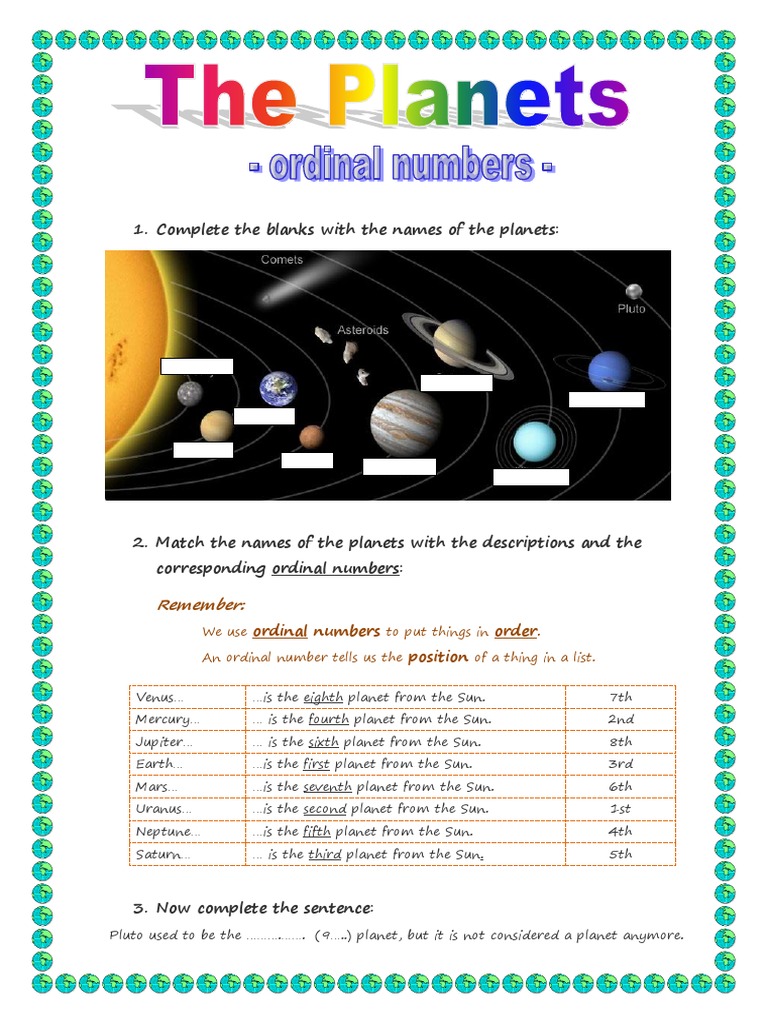 Worksheet Three - The Planets, Ordinal Numbers-. | PDF | The Planets ...