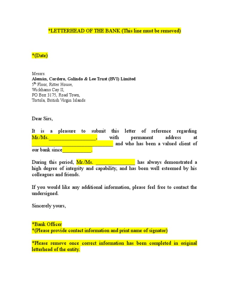 BVI - Letter 1 (Bank) | PDF