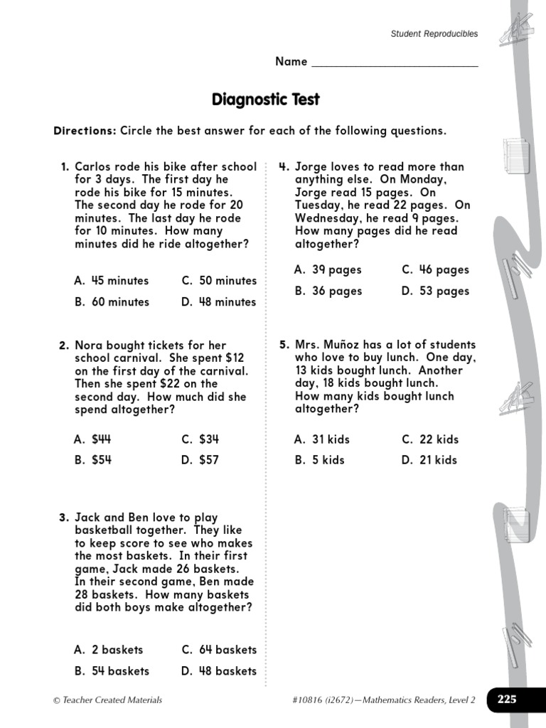 Diagnostic Test: Directions: Circle The Best Answer For Each of The ...