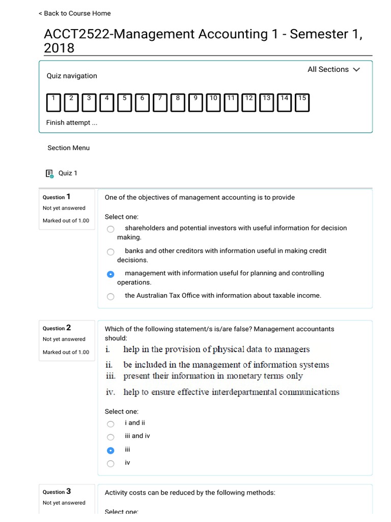 Quiz 1 - UNSW Moodle Attempt 7 | PDF | Cost | Management Accounting