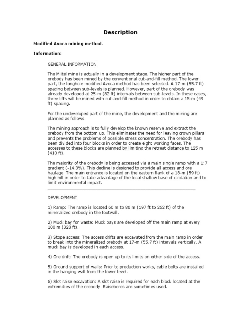 AVOCA Mining Method | Economic Geology | Mining
