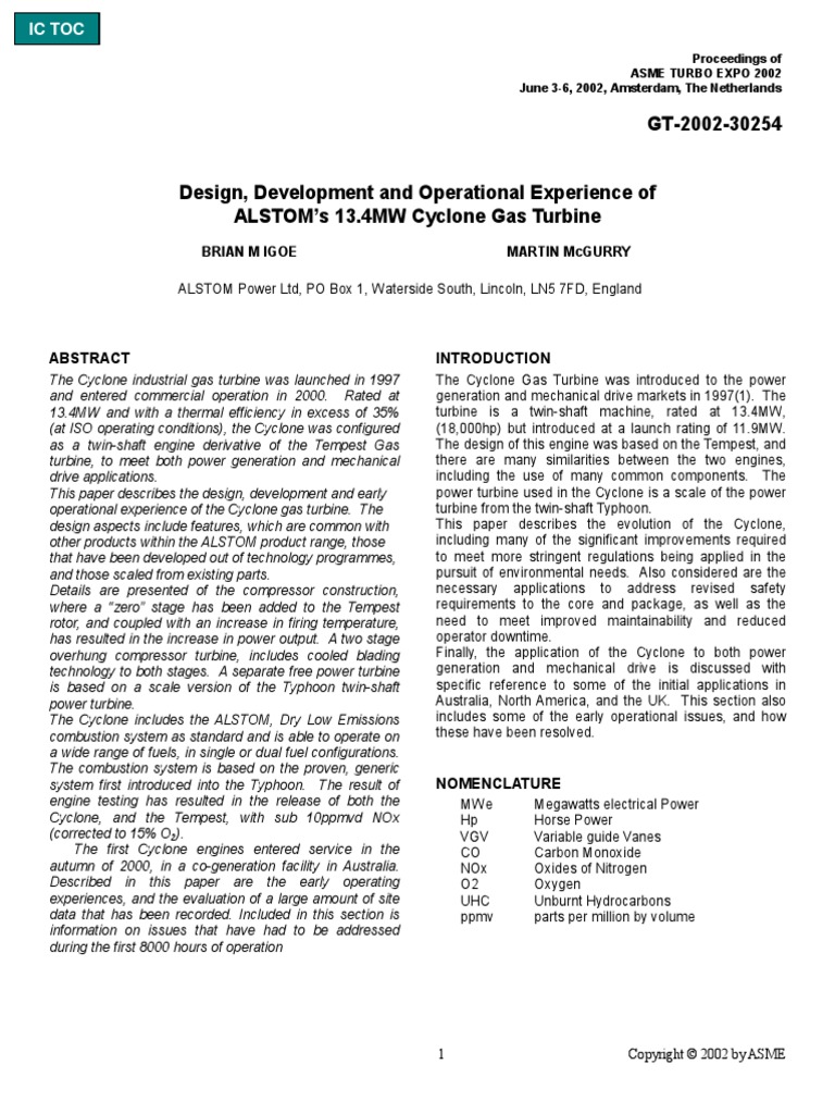 Technical Paper - SGT400 ASME 2002 | PDF | Gas Turbine | Turbine
