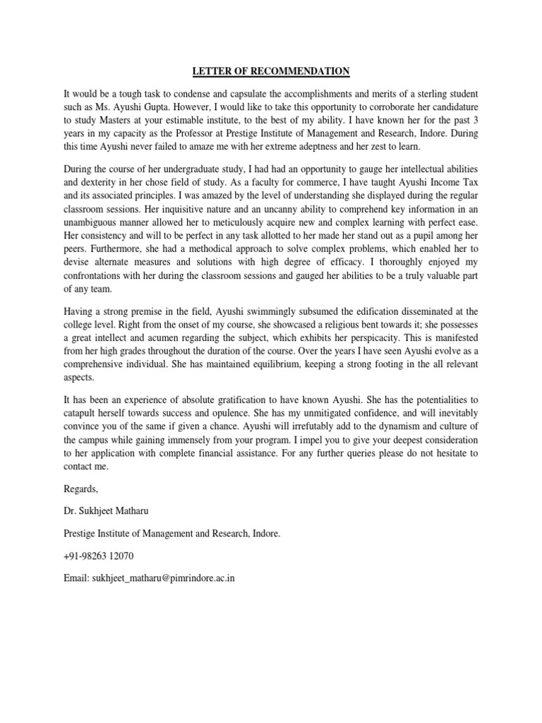 Letter Of Recommendation | Behavior Modification | Cognitive Science