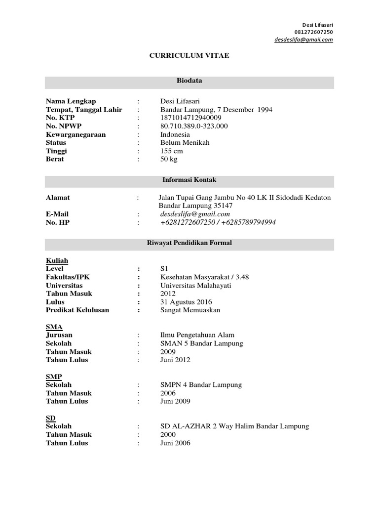 Curriculum Vitae Desi | PDF