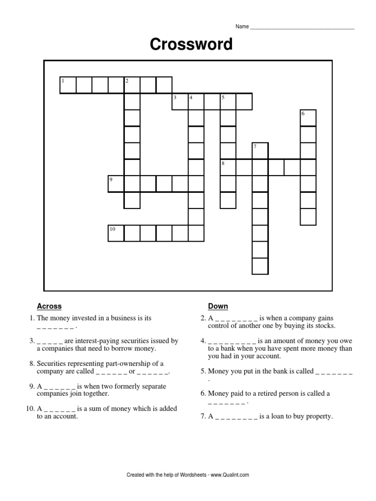 Banking Terms Crossword | PDF