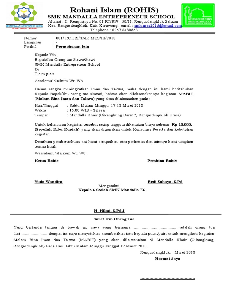 Surat IZIN Rohis | PDF