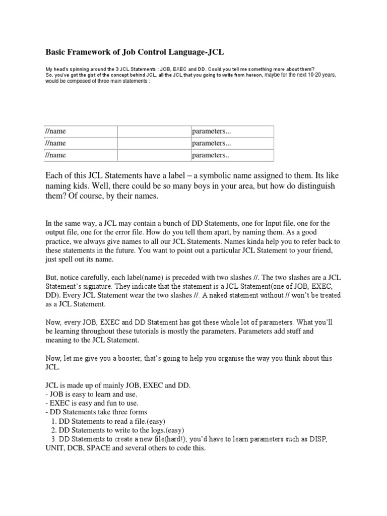 Basic Framework of Job Control Language | PDF