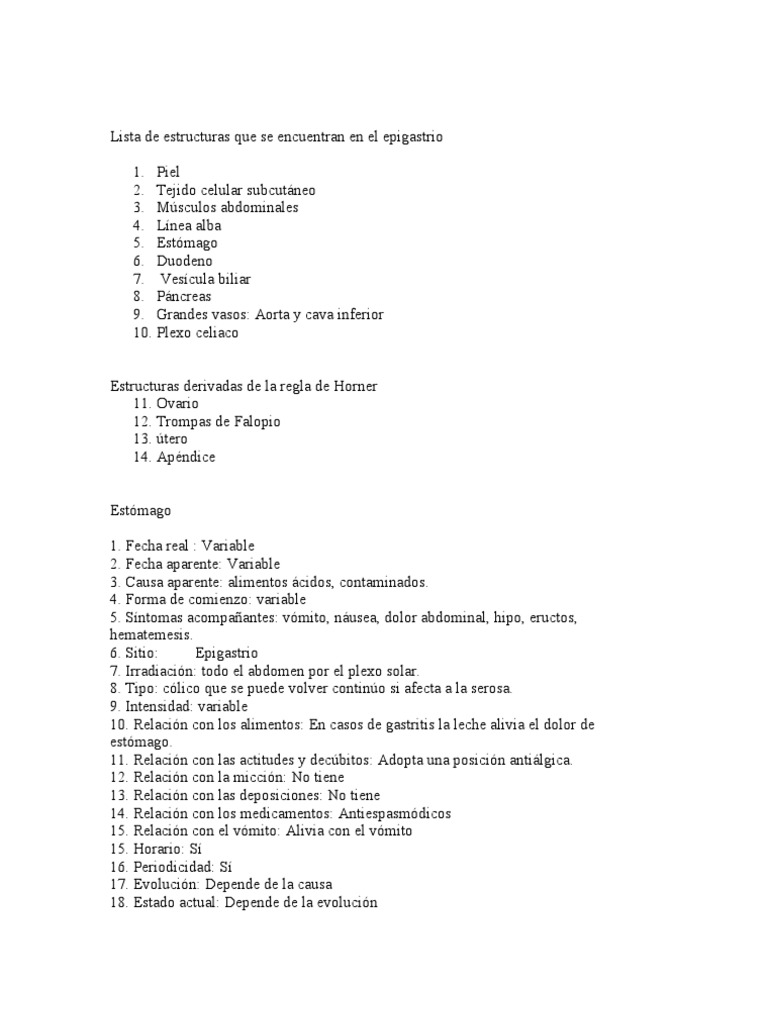 Lista de Estructuras Que Se Encuentran en El Epigastrio | PDF