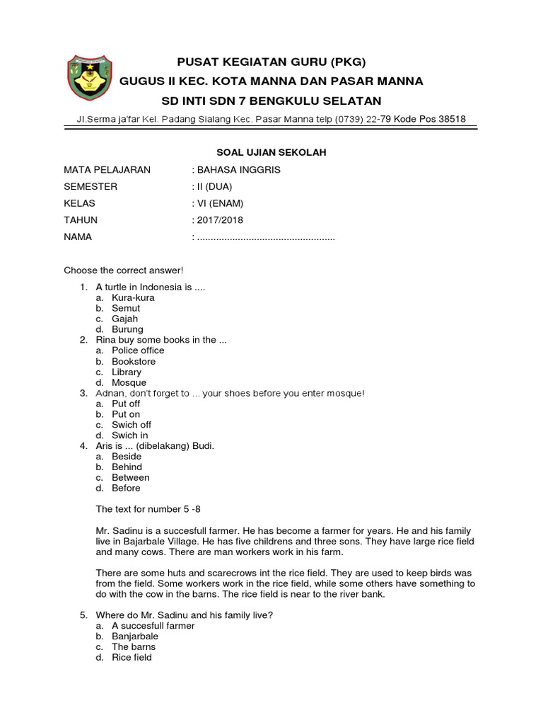 Soal THB Smster II Kls Vi SDN 10 Bs | PDF