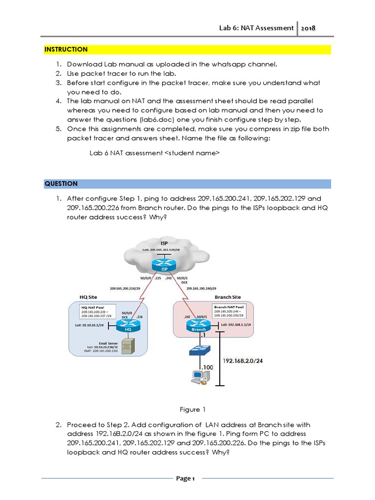 Instruction: Lab 6: NAT Assessment 2018 | PDF