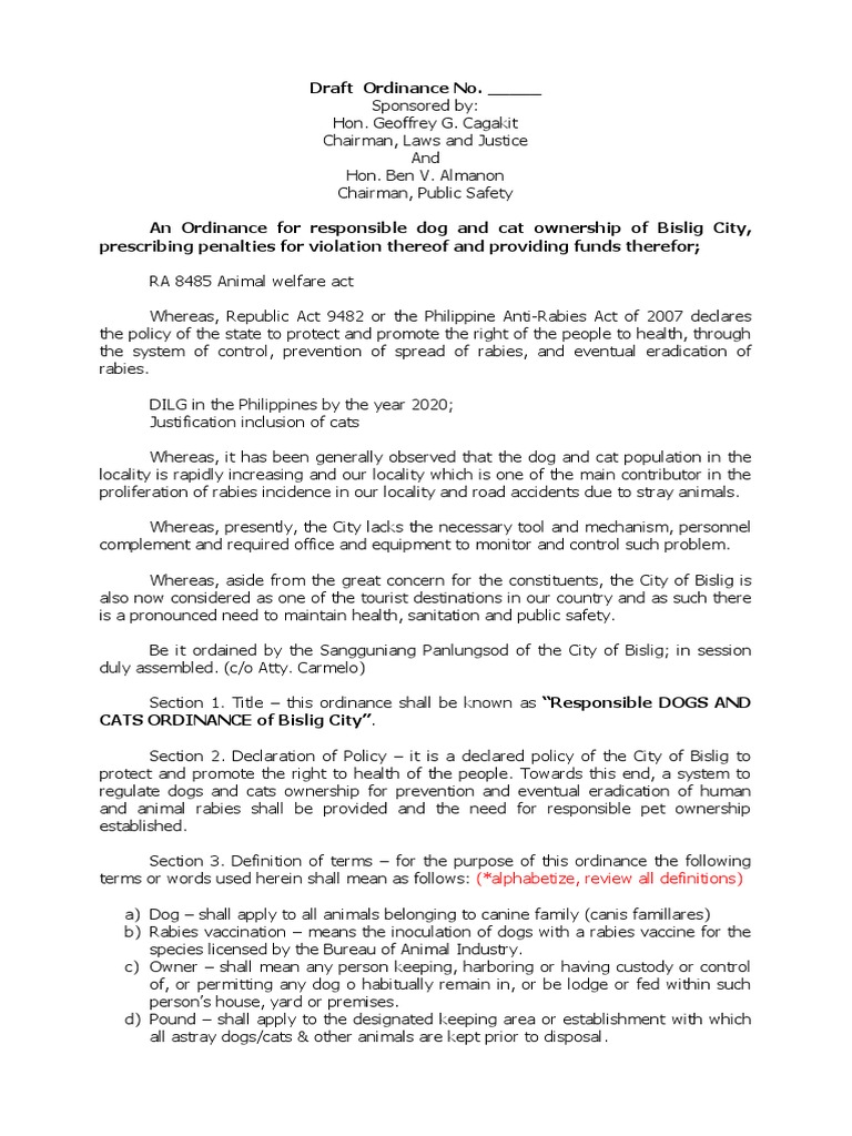 Propose Ordinance For Dog and Cat | PDF | Pet | Animal Welfare