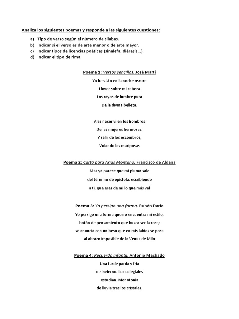Poemas Analizar | PDF | Poesía