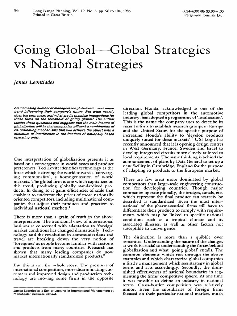 Going Global Global Strategies Vs National Strategies: James Leontiades ...