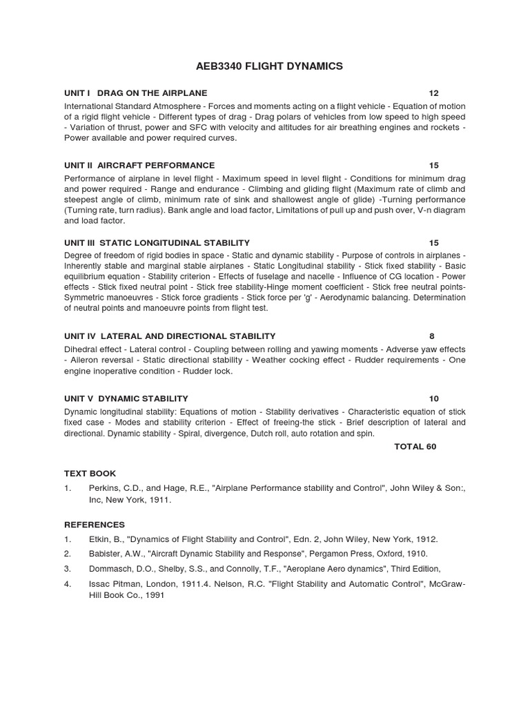 Sem 6 Syllabus | PDF | Flight Dynamics (Fixed Wing Aircraft) | Flight