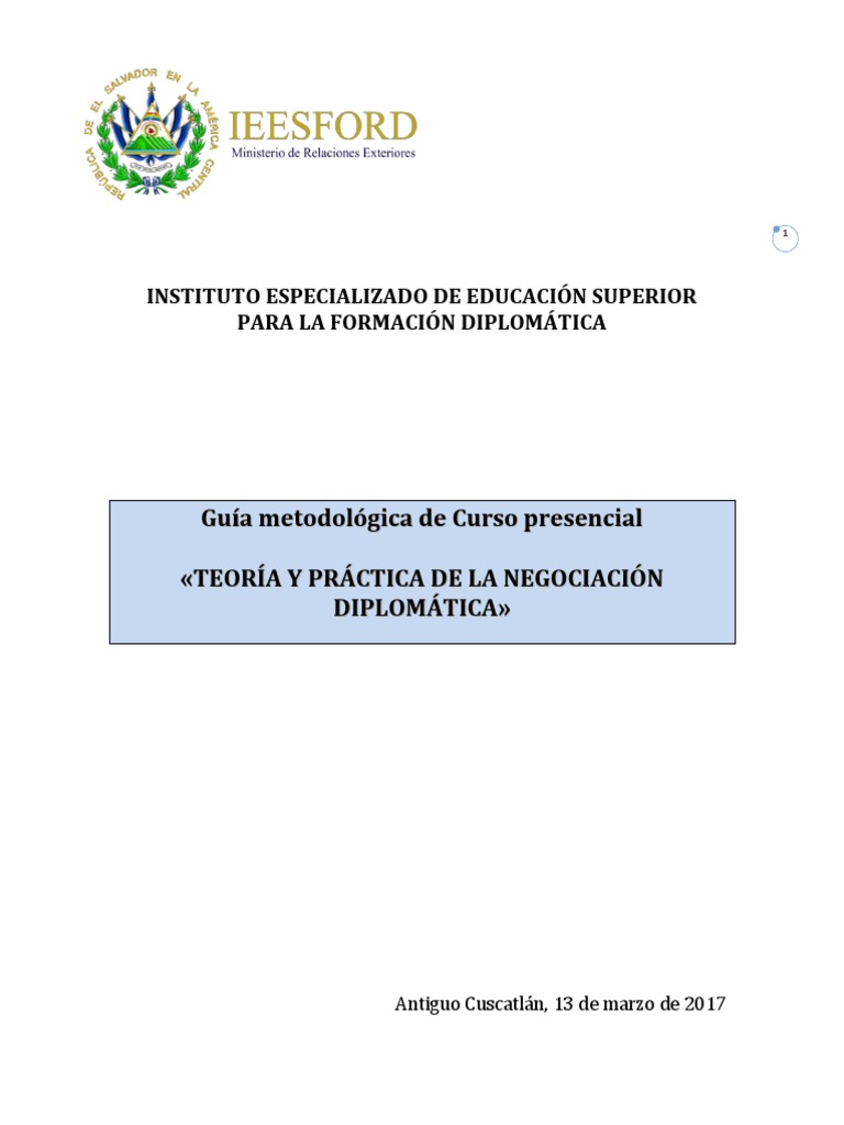 Guía Metodológica Curso de Teoría y Práctica de La Negociación ...