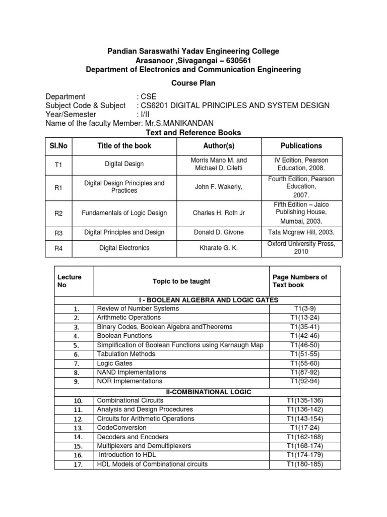 Department: Cse Subject Code & Subject: Cs6201 Digital Principles and ...
